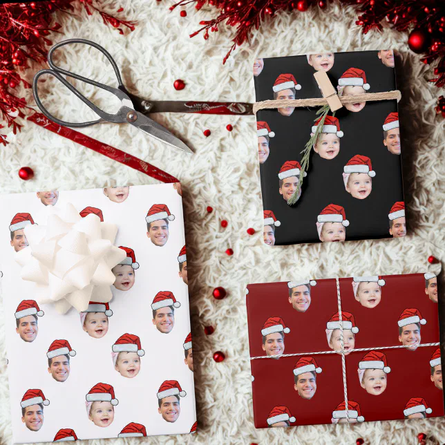 Create Your Own Santa Hat Face Wrapping Paper Sheets | Zazzle