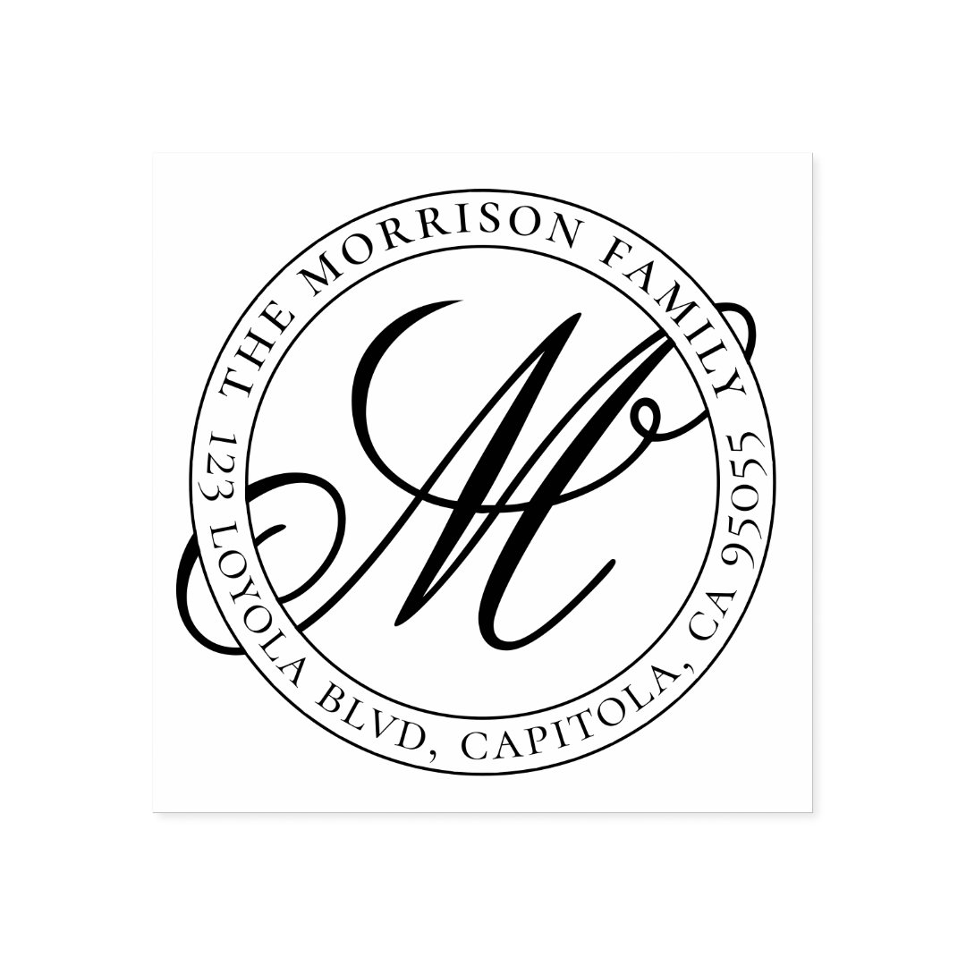 Create Your Own Script Monogram Family Address Rubber Stamp | Zazzle
