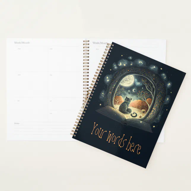 Create Your Own Starry Mystical Black Cat Planner | Zazzle