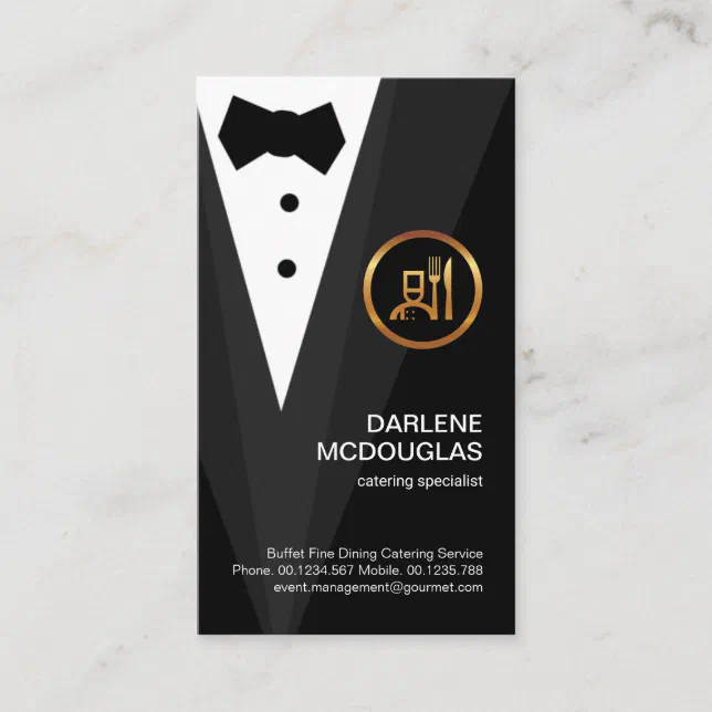 Creative Black Tuxedo Gold Boutonniere Business Card | Zazzle
