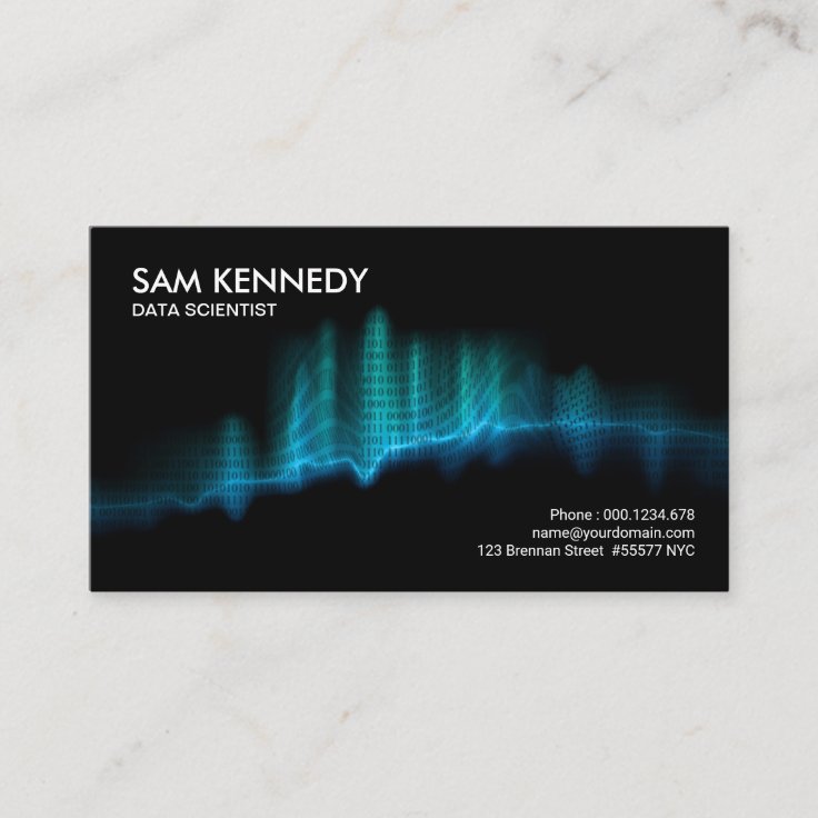 Creative Blue Binary Wave Flame Data Scientist Business Card | Zazzle