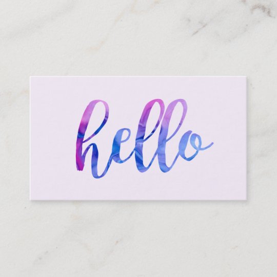 Creative Blue Purple Watercolor Hello Typography Business Card | Zazzle.com