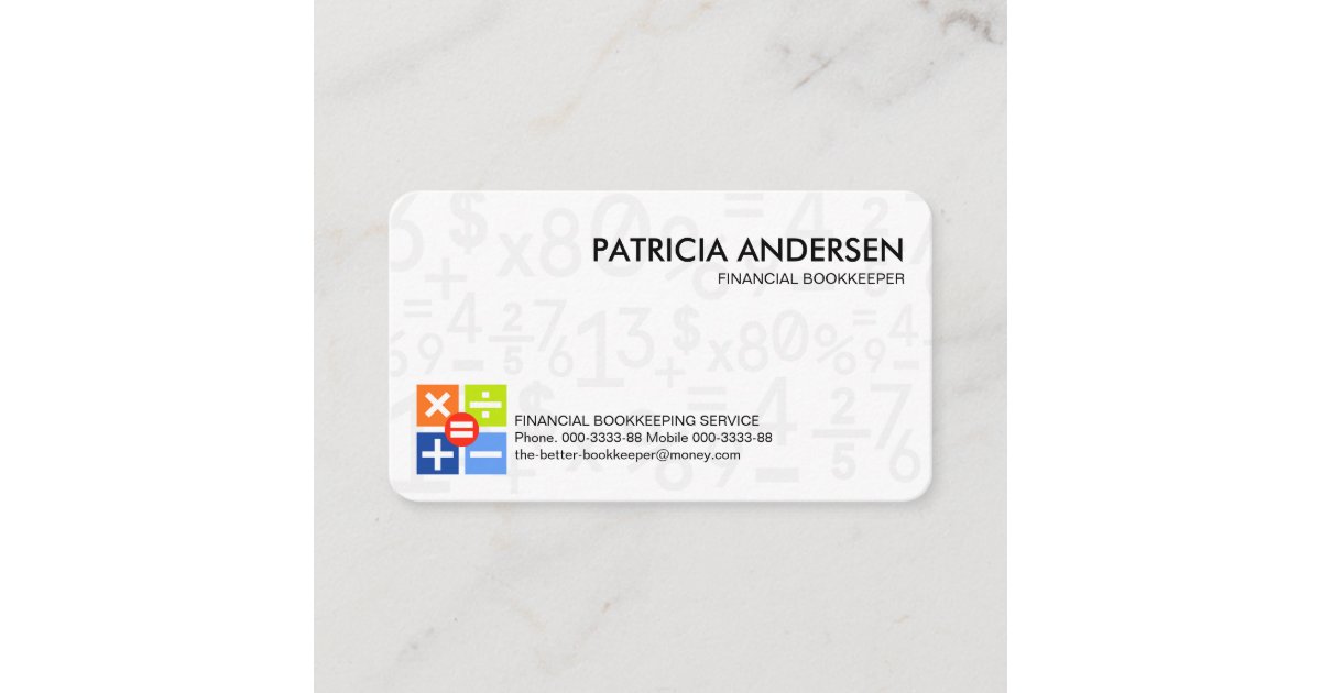 Creative Bookkeeping Number Symbols Business Card | Zazzle