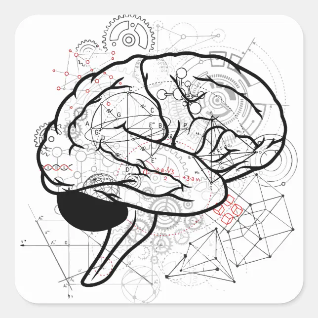 Creative Brain Artwork With Science Theme Square Sticker | Zazzle