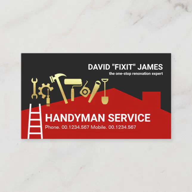 Creative Building Rooftop Gold Handyman Tools Business Card | Zazzle