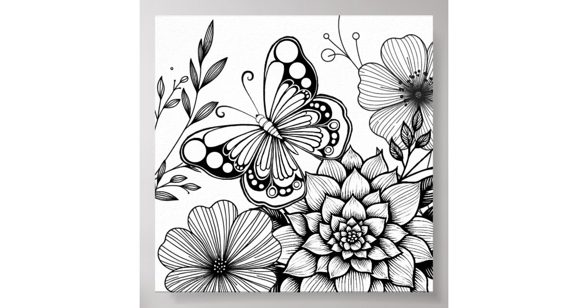 Creative Butterfly Color Page Poster | Zazzle