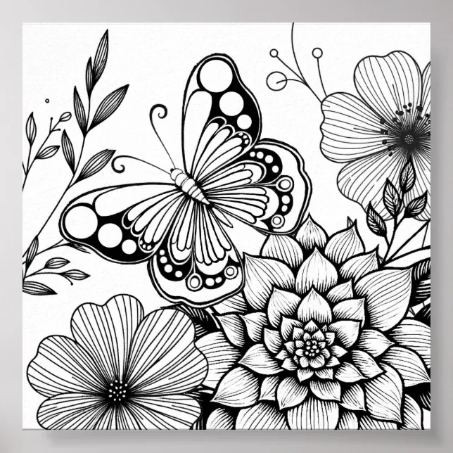 Creative Butterfly Color Page Poster | Zazzle