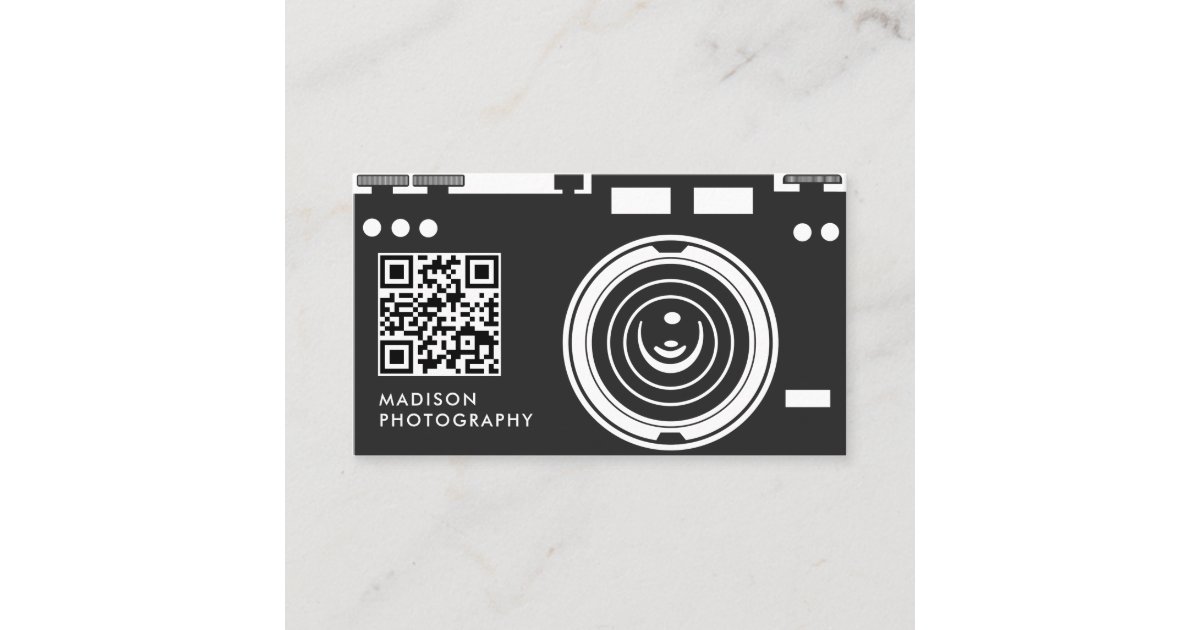 Creative & Chic Photography Black Qr Code Business Card | Zazzle