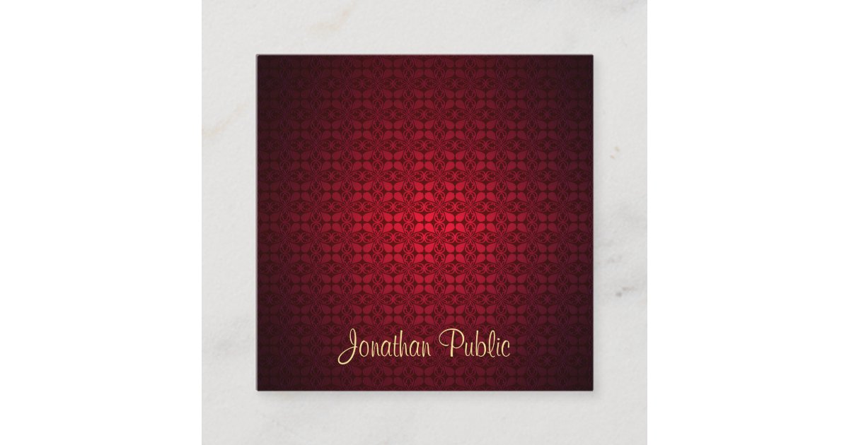 Creative Elegant Red Damask Calligraphy Script Square Business Card ...