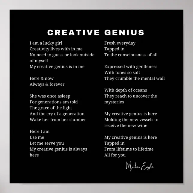 Creative Genius Inspirational Poem Wall Art Poster | Zazzle
