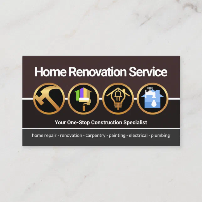 Creative Gold Construction Icon Home Renovation Business Card | Zazzle