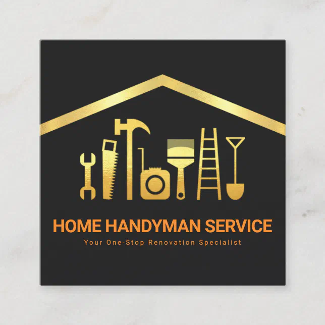 Creative Gold Rooftop Handyman Tools Square Business Card | Zazzle