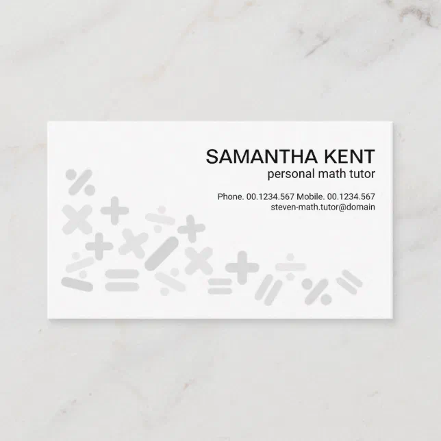 Creative Grey Math Symbols Motif Bookkeeping Business Card | Zazzle