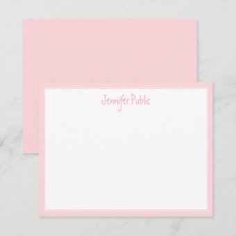 Creative Hand Script Name Text Pink Border White Note Card | Zazzle