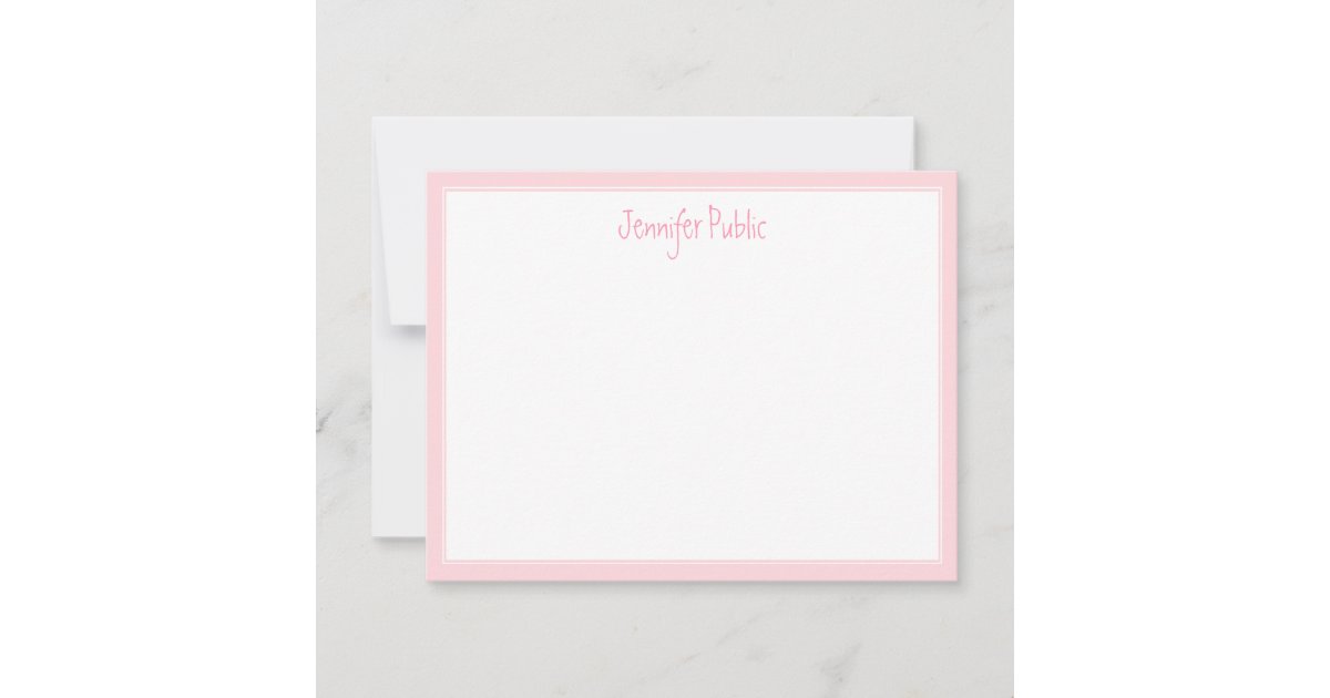 Creative Hand Script Name Text Pink Border White Note Card | Zazzle