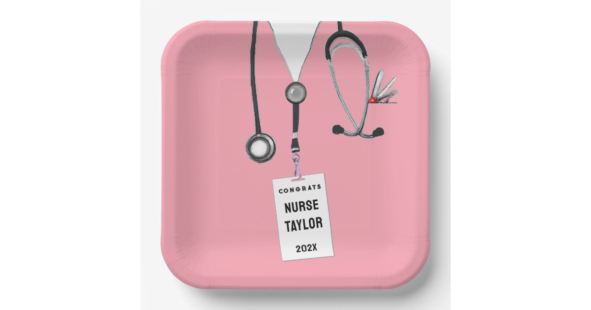 Creative Nurse Graduation Party Pink Paper Plates | Zazzle