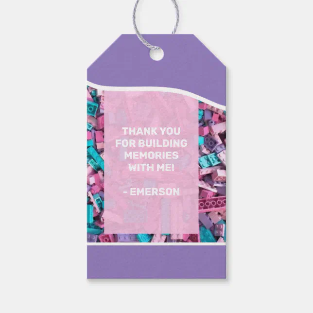 Creative Pastel Pink Purple Building Bricks Favor Gift Tags | Zazzle