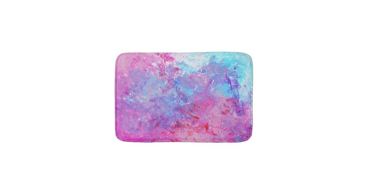 Creative pink-blue texture, paint blots. bath mat | Zazzle