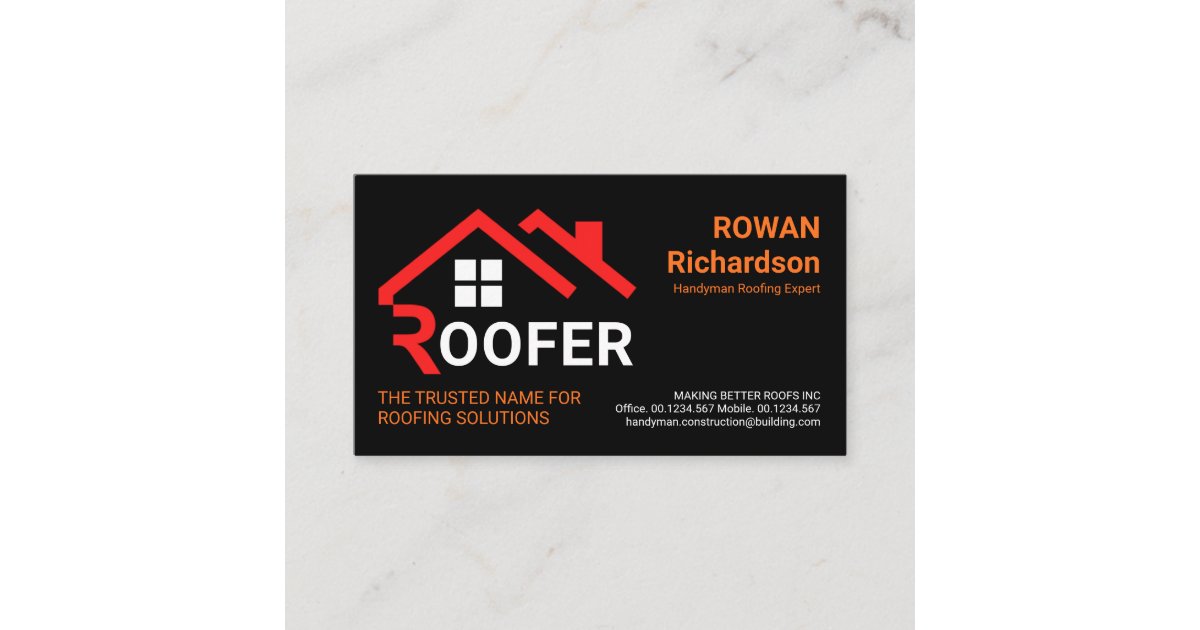 Creative Red Roof Signage Roofing Business Card | Zazzle