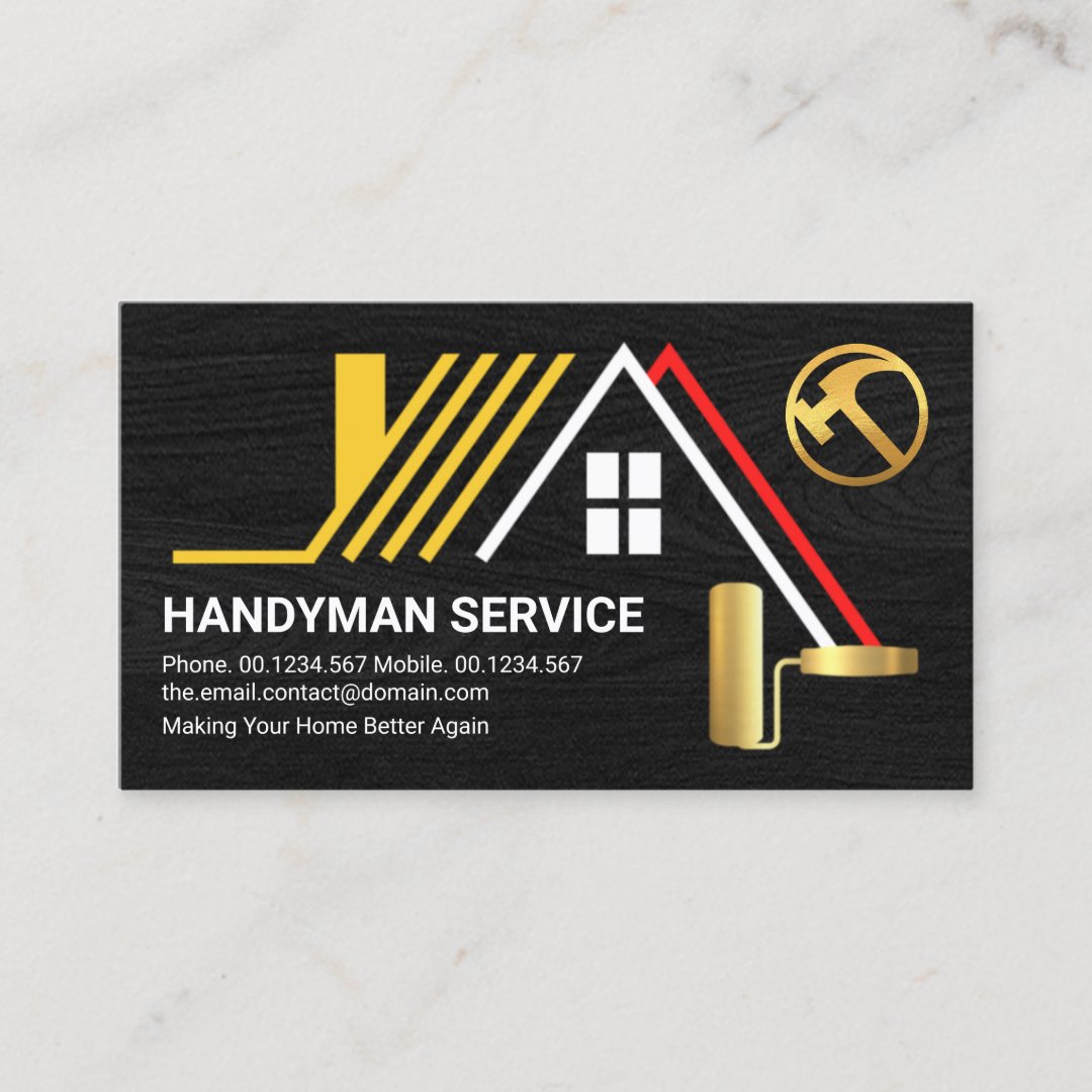 Creative Rooftop On Black Wood Handyman Builder Business Card | Zazzle