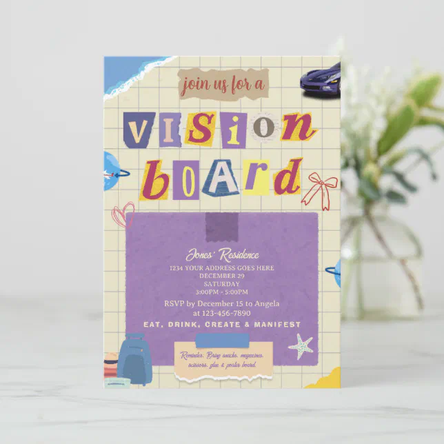 Creative Scrapbook Vision Board Girls Night Party Invitation | Zazzle