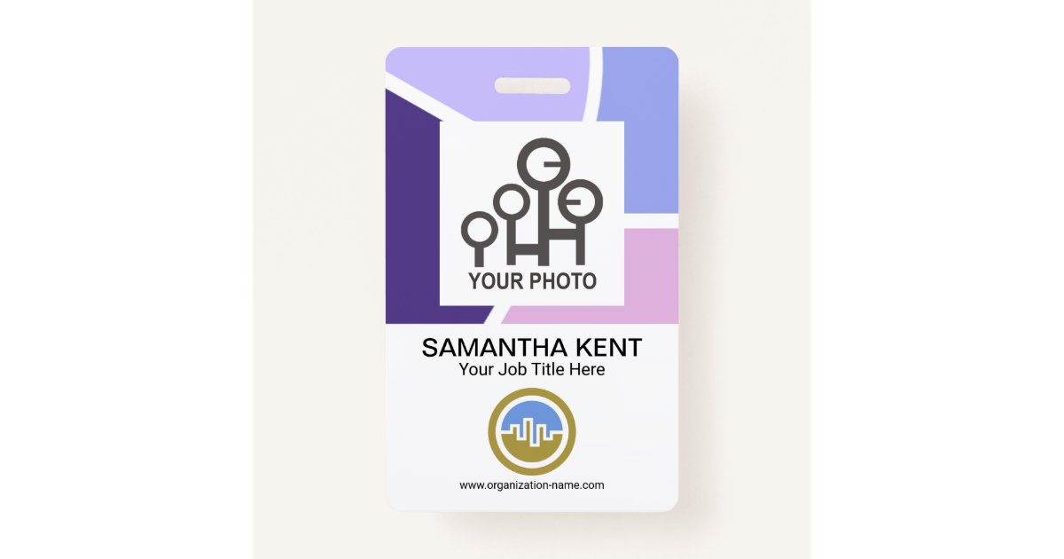 Creative Stylish Blue Waves Employee Company Photo Badge | Zazzle