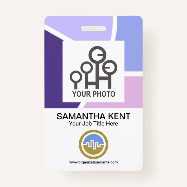 Creative Stylish Blue Waves Employee Company Photo Badge | Zazzle