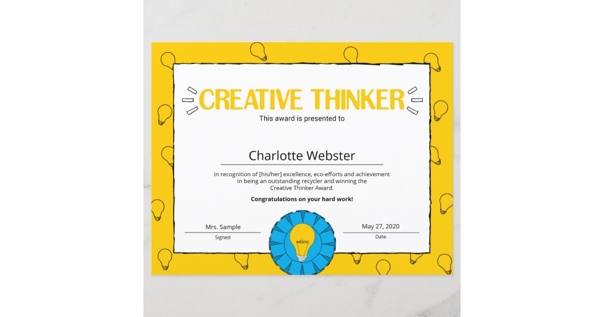 Creative Thinker Certificate of Achievement PDF | Zazzle