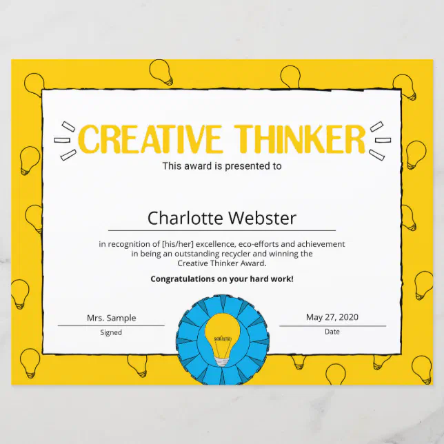 Creative Thinker Certificate of Achievement PDF | Zazzle