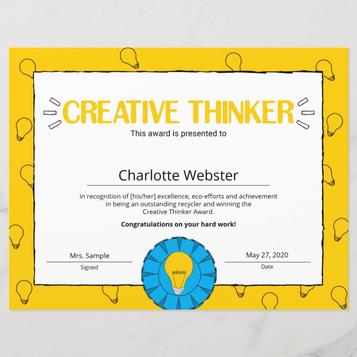 Creative Thinker Certificate of Achievement PDF | Zazzle.com