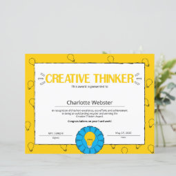 Creative Thinker Certificate of Achievement PDF | Zazzle