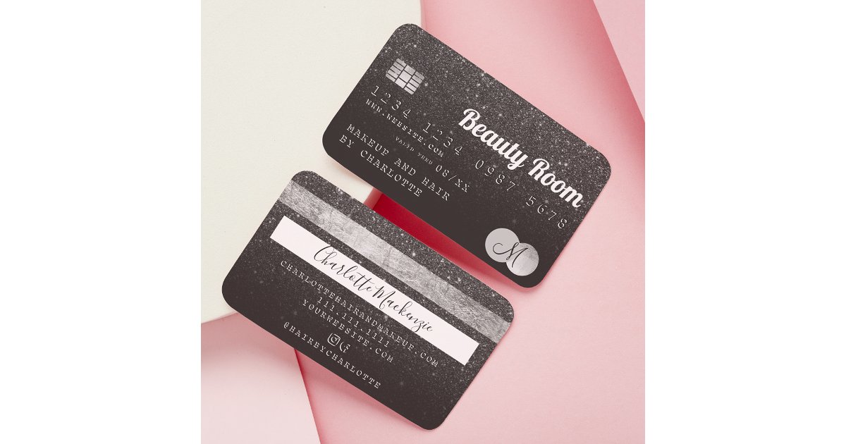 Credit card beauty black glitter monogram | Zazzle