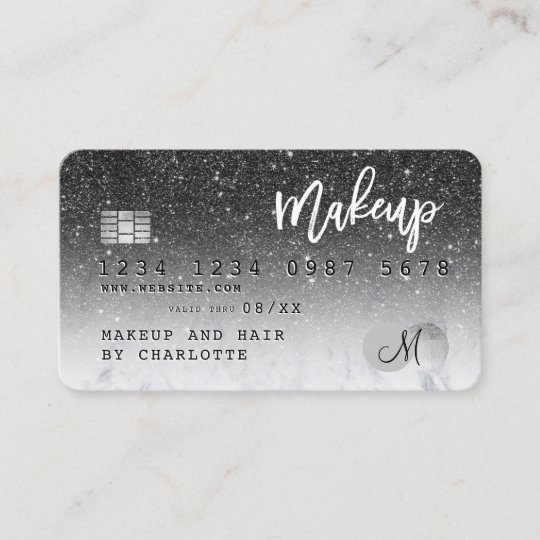 Credit card black glitter marble chic monogram | Zazzle.com