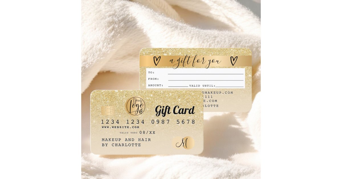 Credit card chic gold glitter ombre gift card | Zazzle