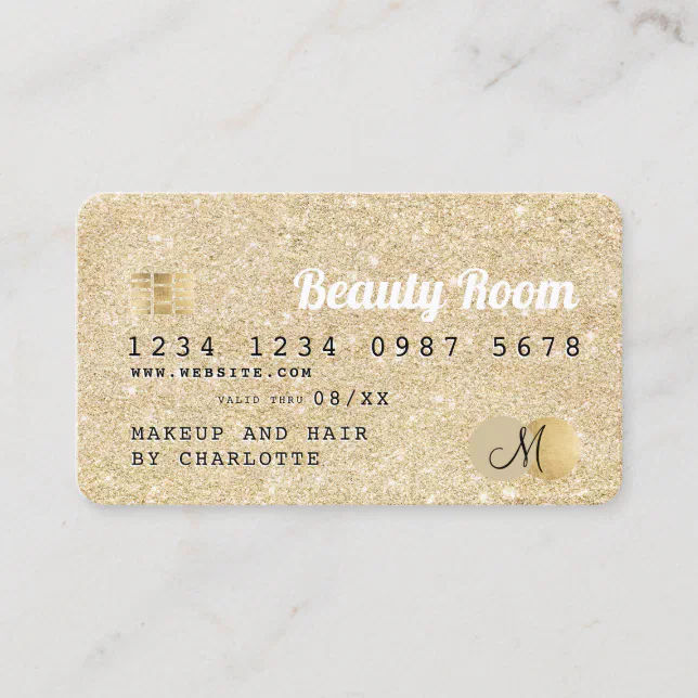 Credit card gold glitter beauty monogram | Zazzle