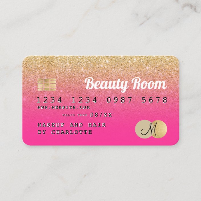 Credit card gold glitter beauty pink monogram | Zazzle.com