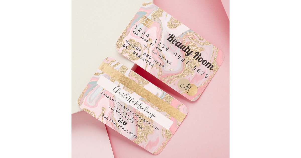 Credit card gold marble pink beauty monogram | Zazzle