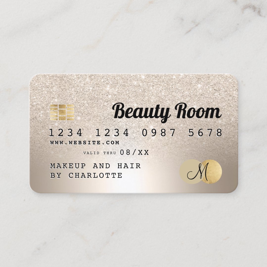 Credit card gold metallic beauty glitter monogram | Zazzle
