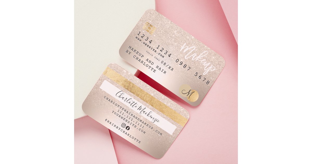 Credit card gold metallic hair glitter monogram | Zazzle
