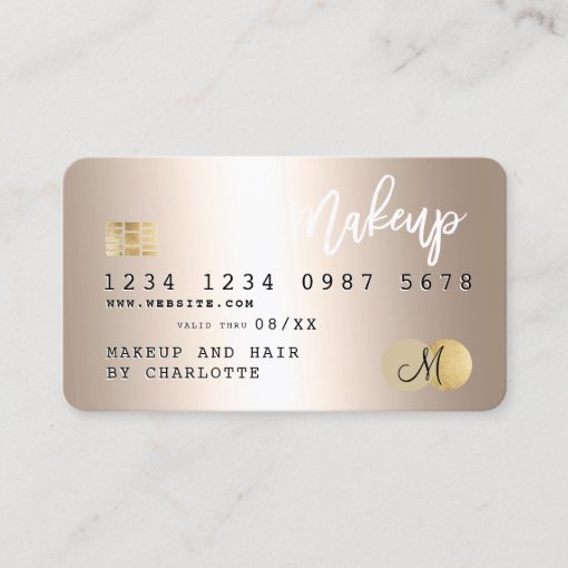 Credit card gold metallic hair makeup monogram | Zazzle