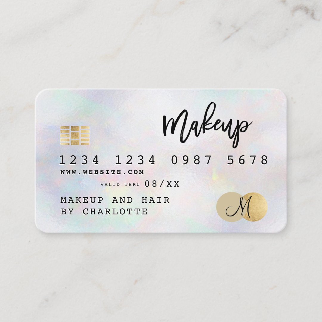Credit card gold pearl hair makeup monogram | Zazzle