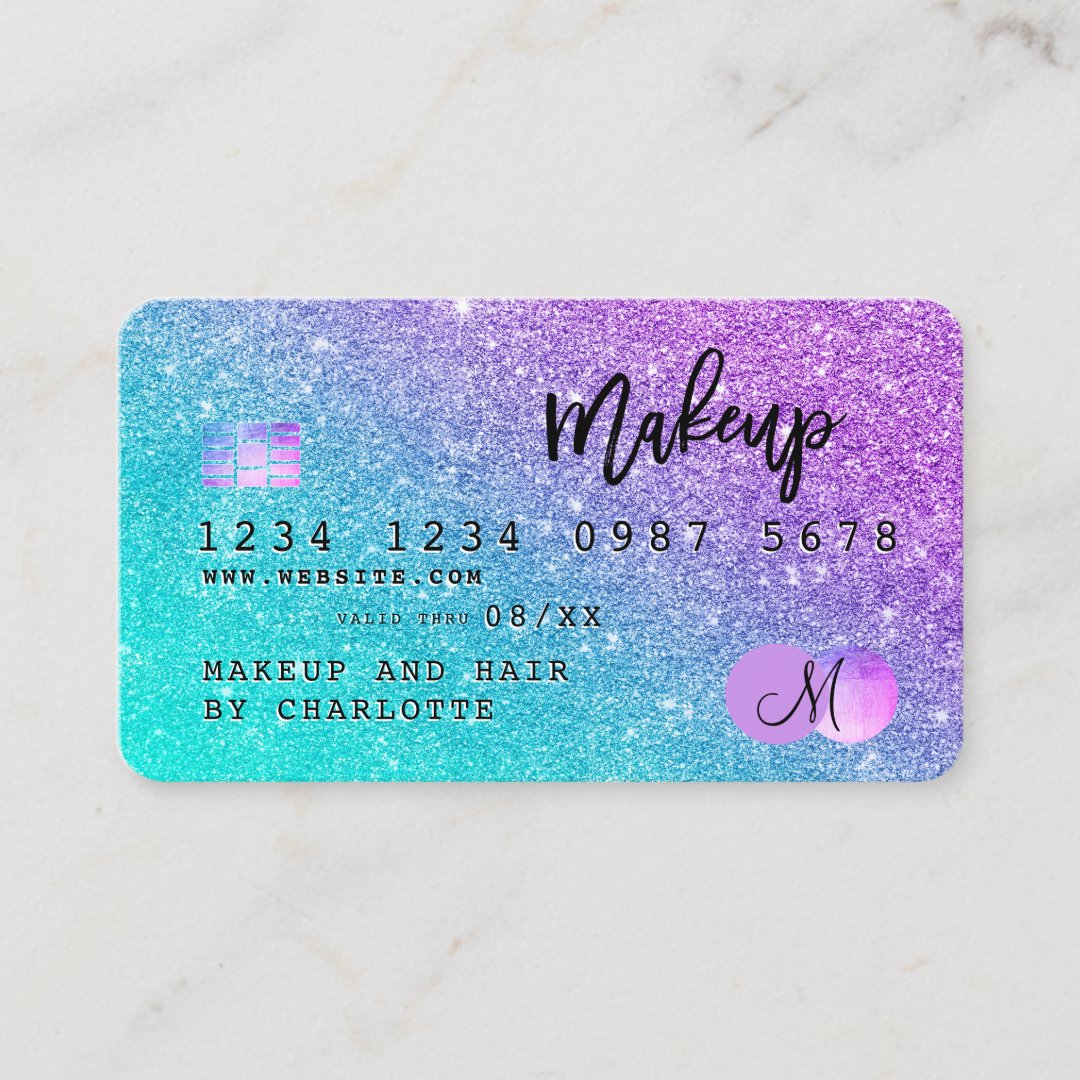Credit card hair makeup mermaid glitter monogram | Zazzle