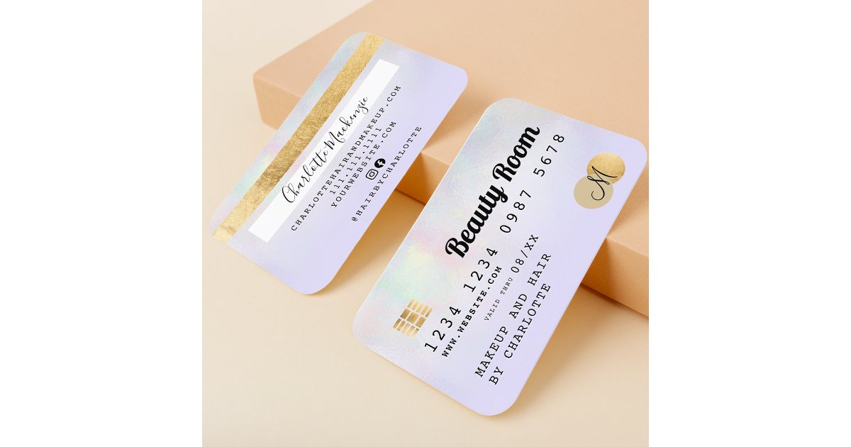 Credit card holographic purple beauty monogram | Zazzle