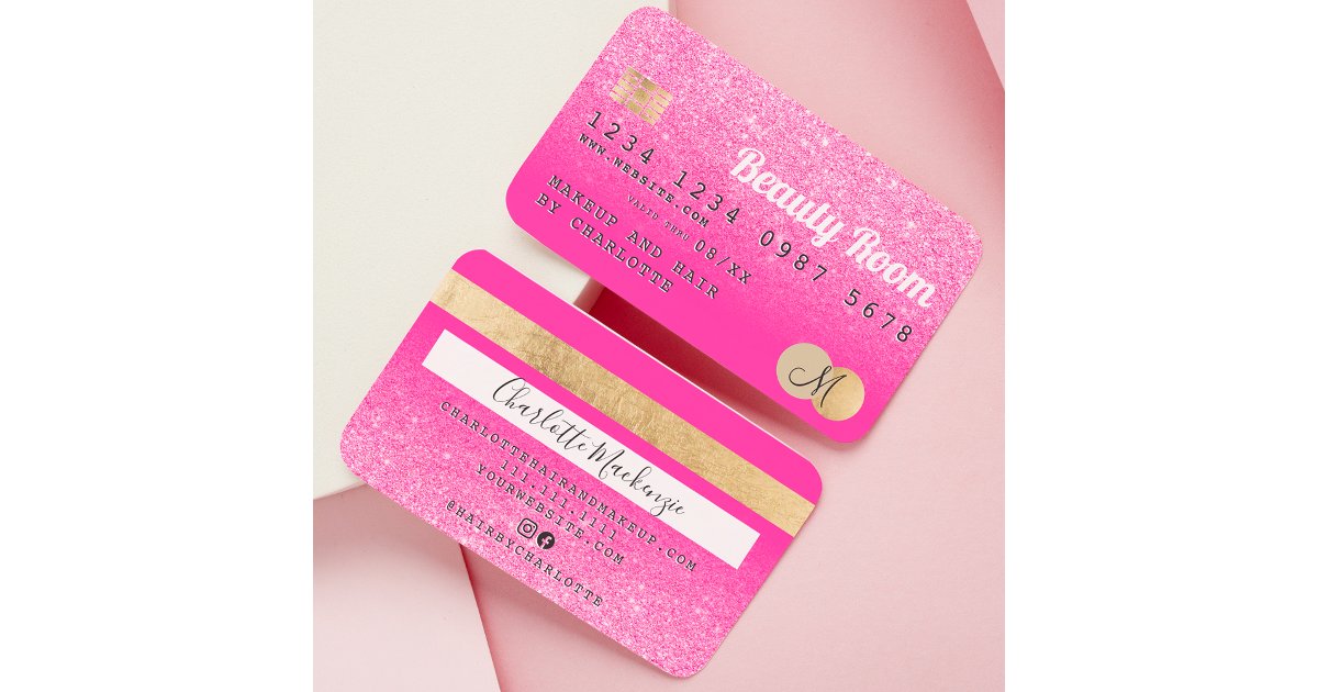 Credit card pink glitter beauty pink monogram | Zazzle