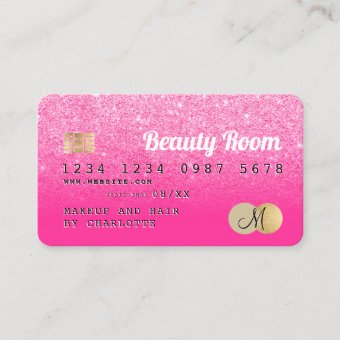 Credit card pink glitter beauty pink monogram | Zazzle