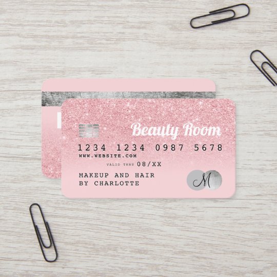 Credit card pink glitter beauty silver monogram | Zazzle.com