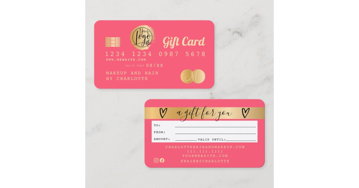 Credit card pink gold foil gift card | Zazzle