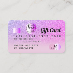 Credit card pink purple glitter ombre gift card | Zazzle