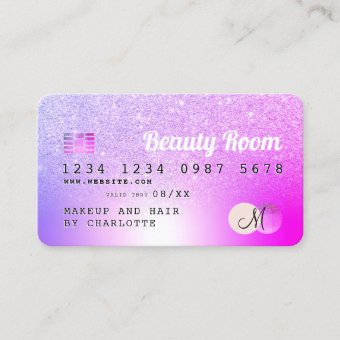Credit card pink purple metallic glitter loyalty | Zazzle