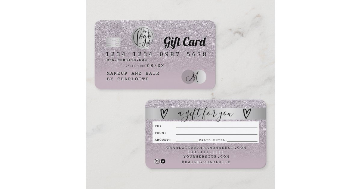 Credit card purple glitter ombre silver gift card | Zazzle